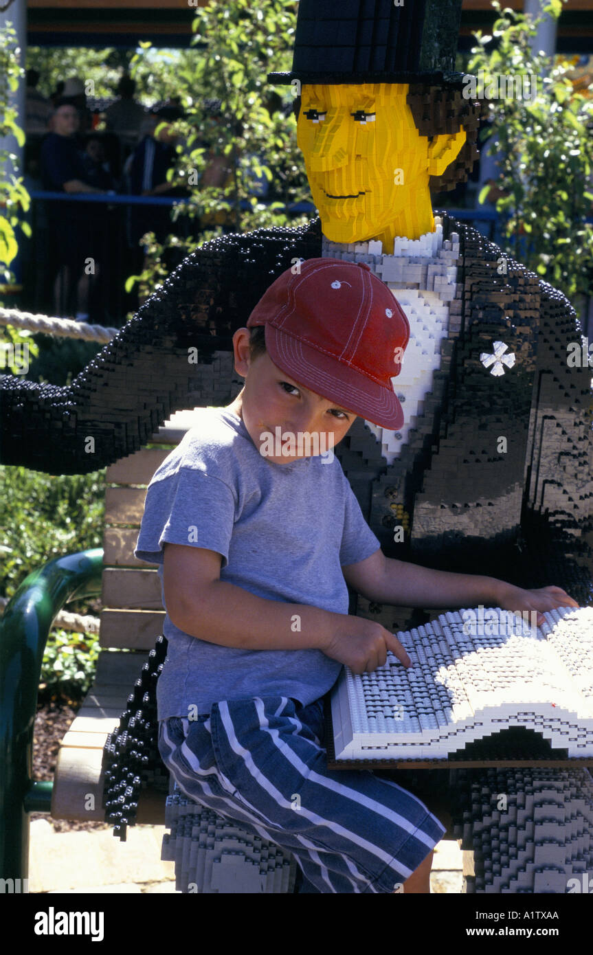 LEGOLAND IN BERKSHIRE 1996 CHILD SITTING ON LEGO STATUE 1996 Stock ...