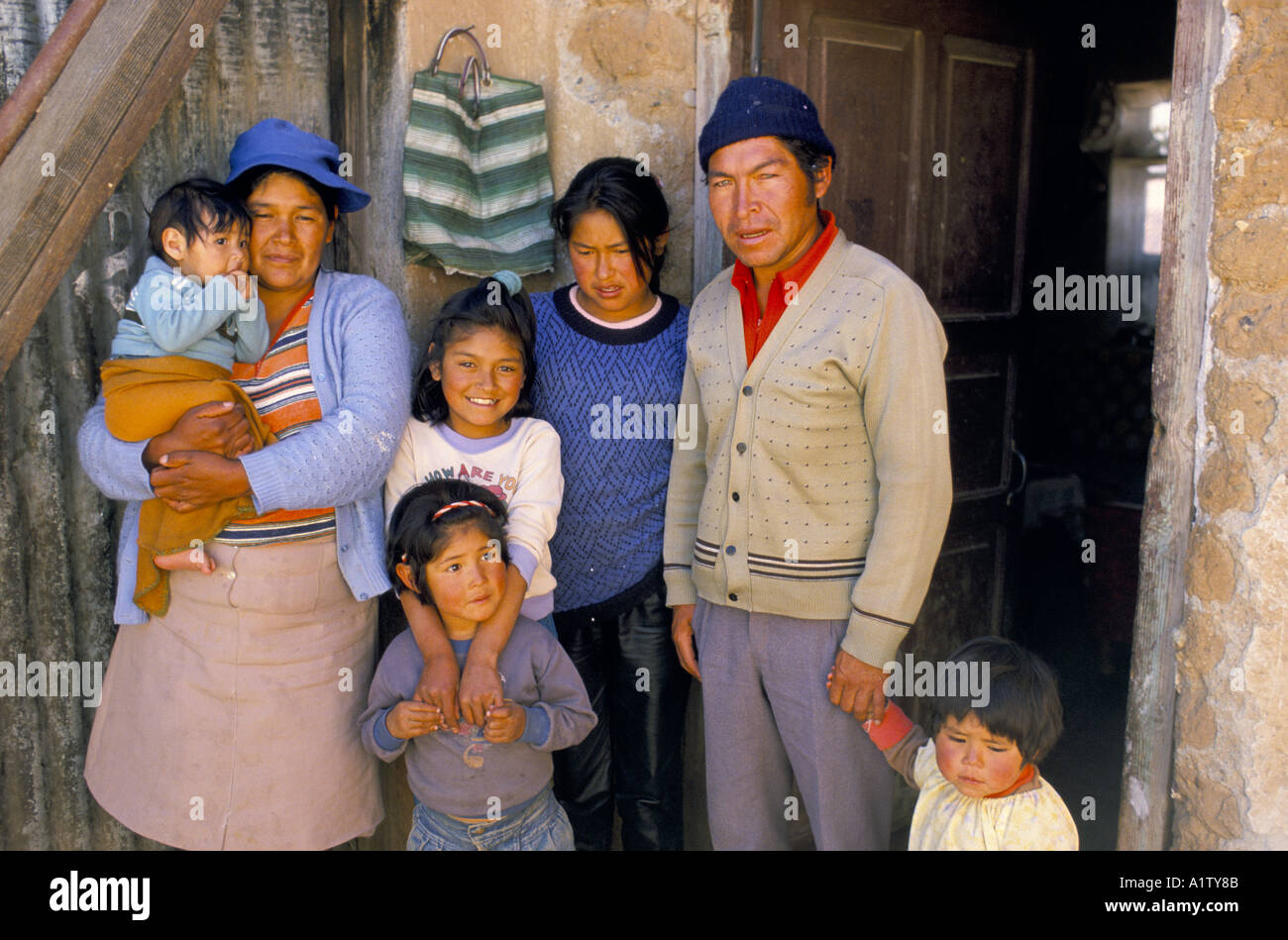 MINING FAMILY .MOTHER,FATHER AND FIVE CHILDREN OUTSIDE HOUSE BOLIVIA ...