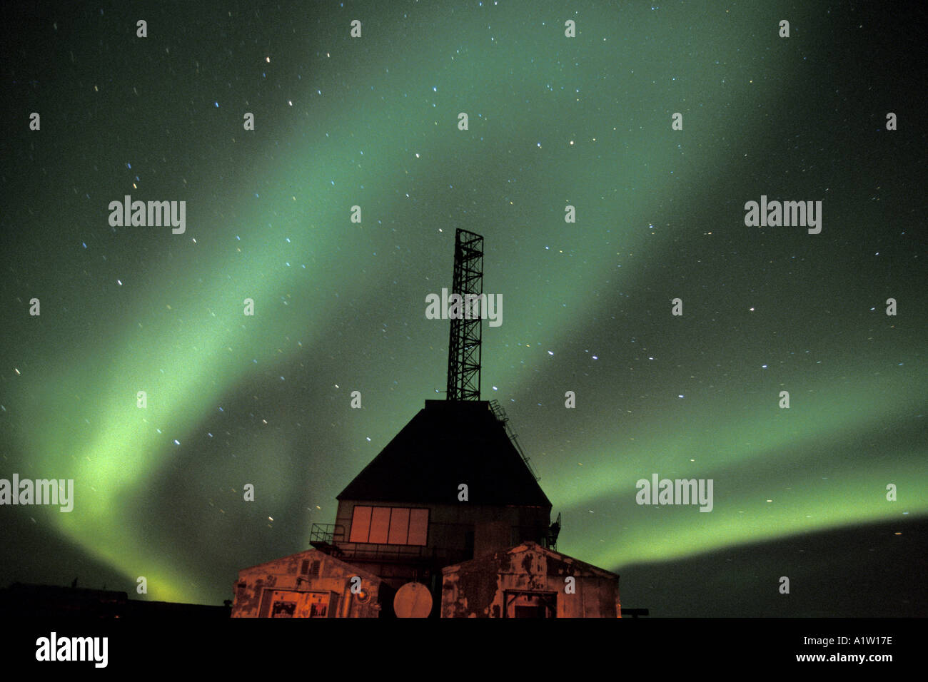 Aurora Borealis Northern Lights over rocket launcher near Churchill ...