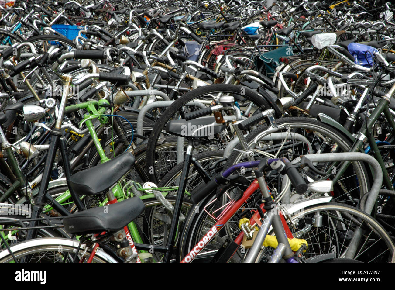 A large collection of bicycles in a bicycle park at the Central Station ...