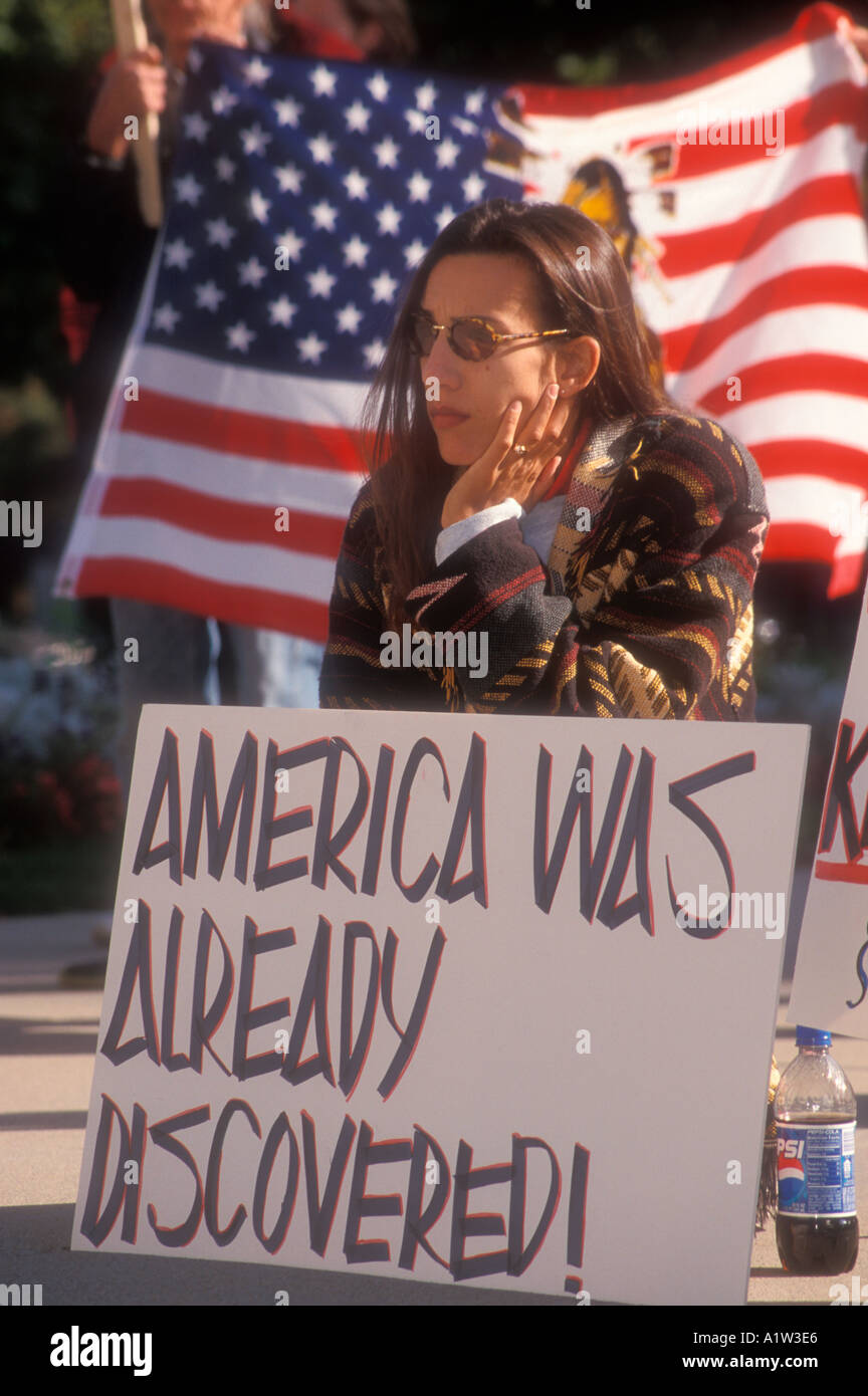 Native Americans protest on Columbus Day Stock Photo - Alamy