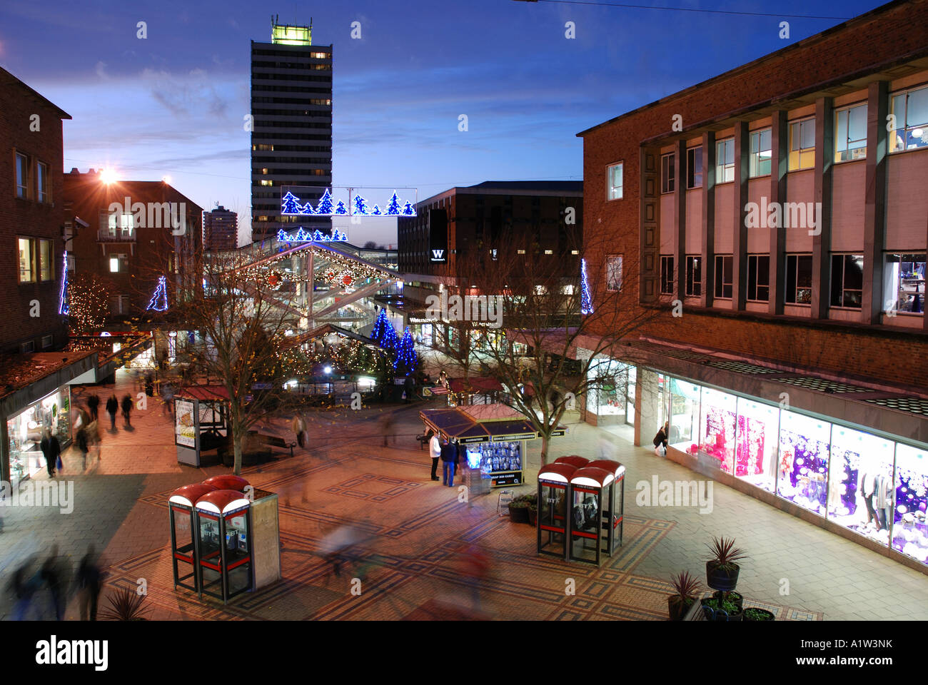 The Precinct shopping mall at Christmas, Coventry, West Midlands ...