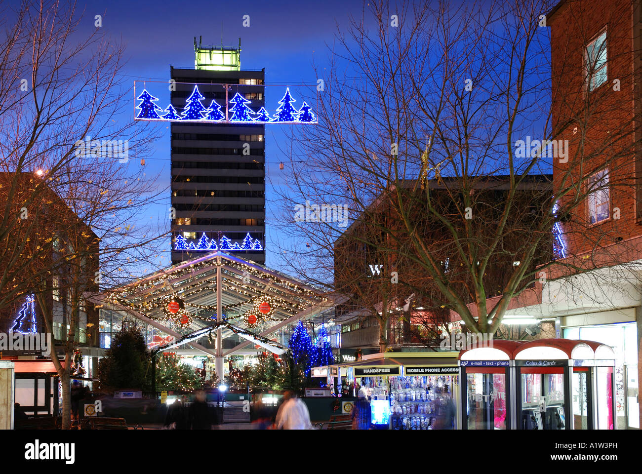 The Precinct shopping mall at Christmas, Coventry, West Midlands ...