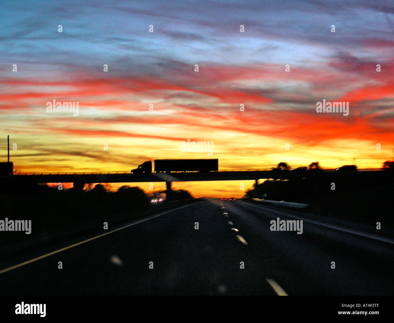 Tractor Trailer On Overpass Stock Photo Alamy