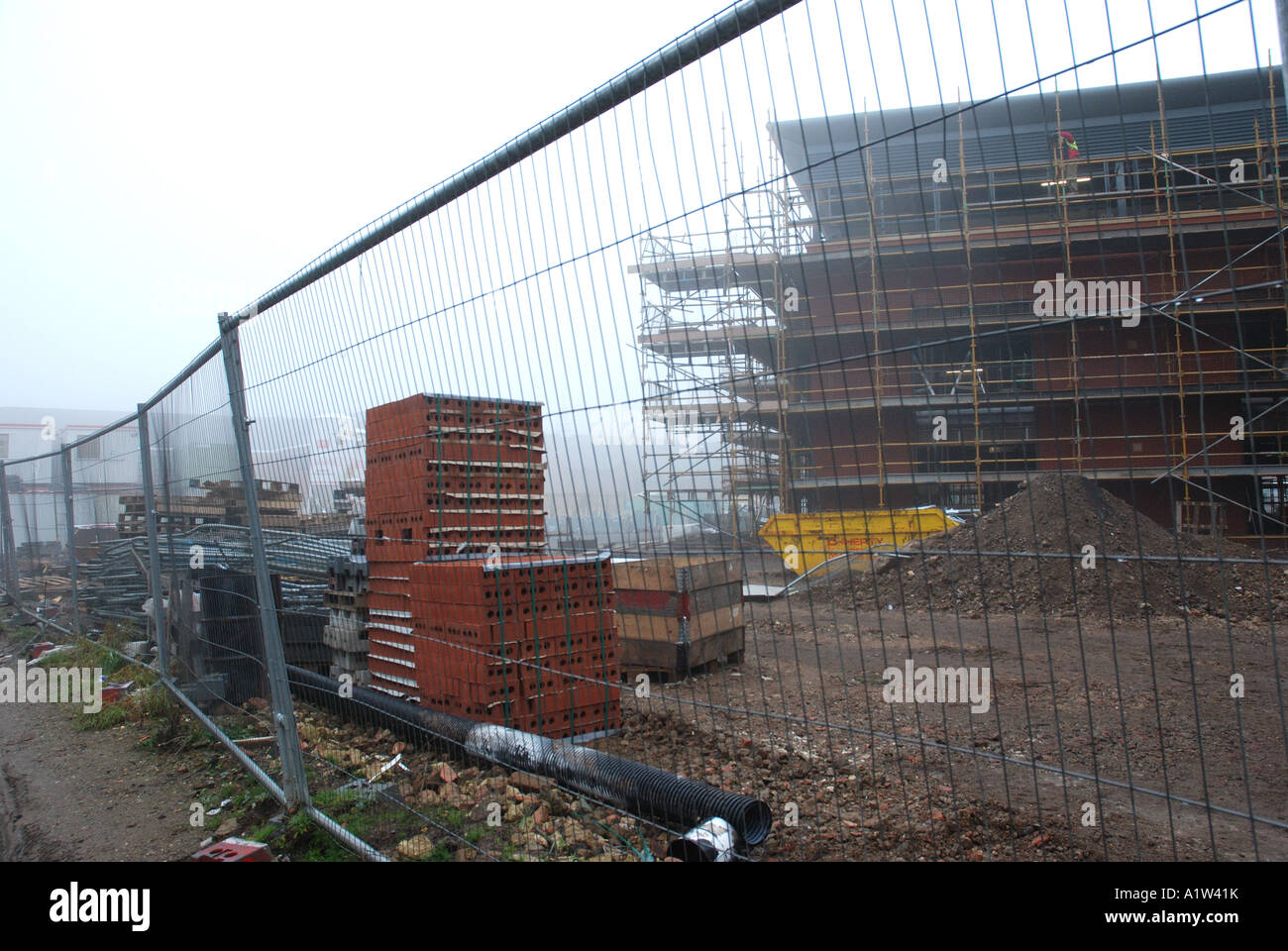 Office construction site in foggy weather in winter, Warwick ...