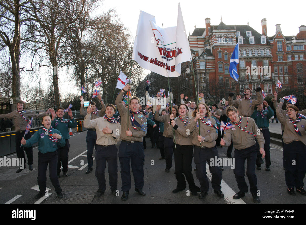 Scouts shouting for joy at the new years day parade London Stock Photo ...