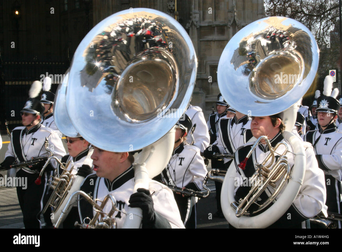 American musicians playing the tuba at the news day parade London 2007 ...