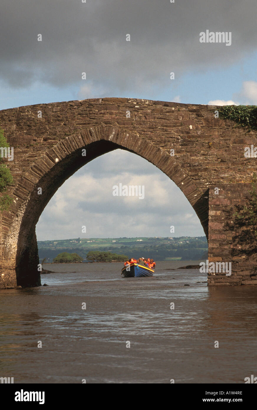 Ireland Killarney National Park tourists on Lake cruise tour orange ...