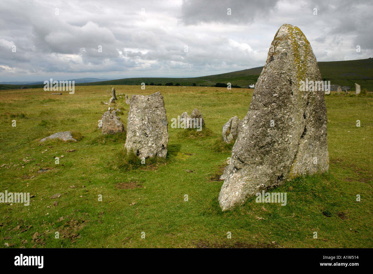 Merrivale Stone Rows Dartmoor Devon England Stock Photo - Alamy