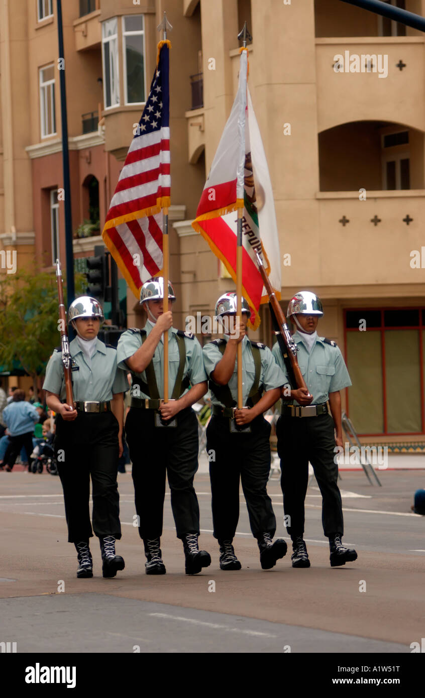 Military cadets march in parade with flags Stock Photo - Alamy