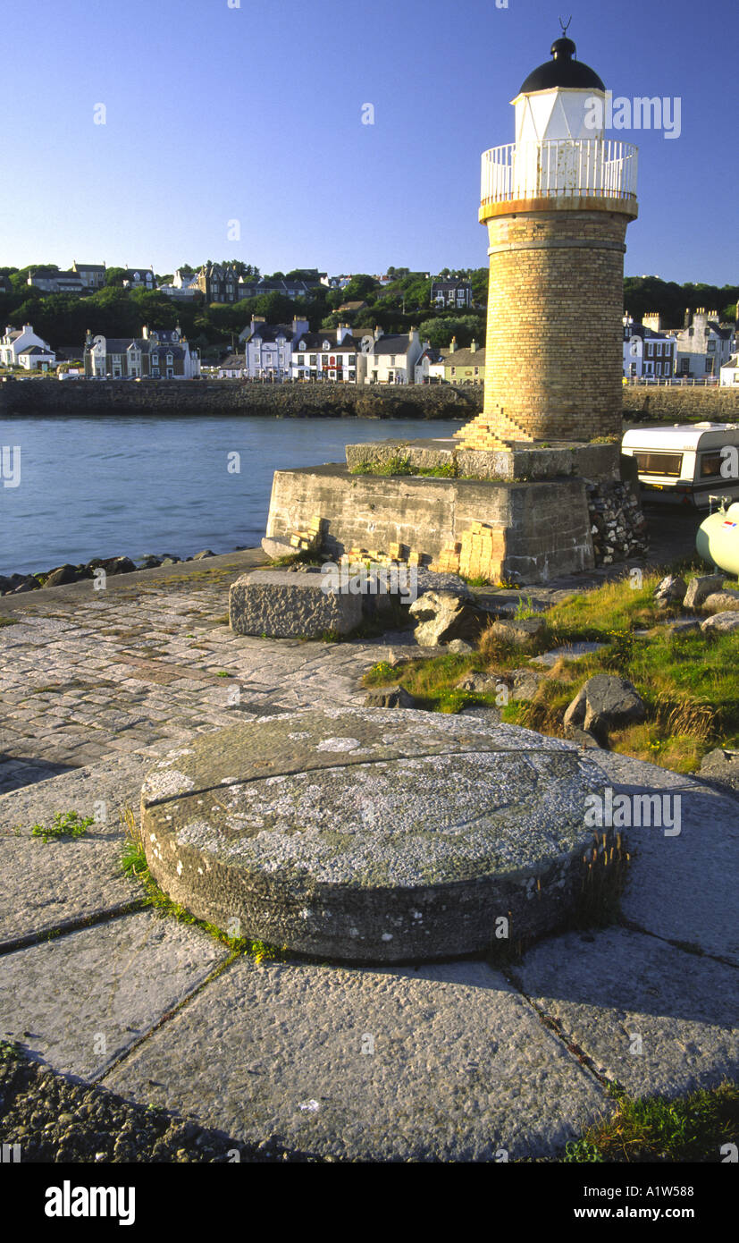 Portpatrick looking across to lighthouse with sea front hotels and ...
