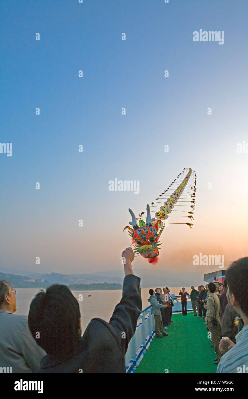 CHINA YANGTZE RIVER Chinese dragon kite flying from Yangtze River ...