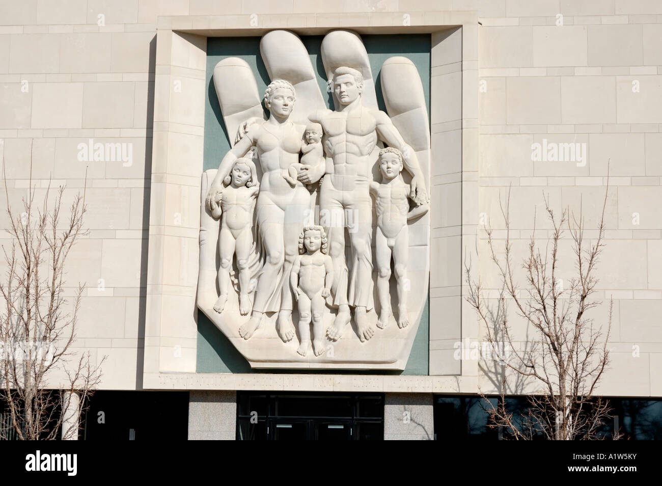 Sculpture called The Protecting Hand on Nebraska State Building in ...