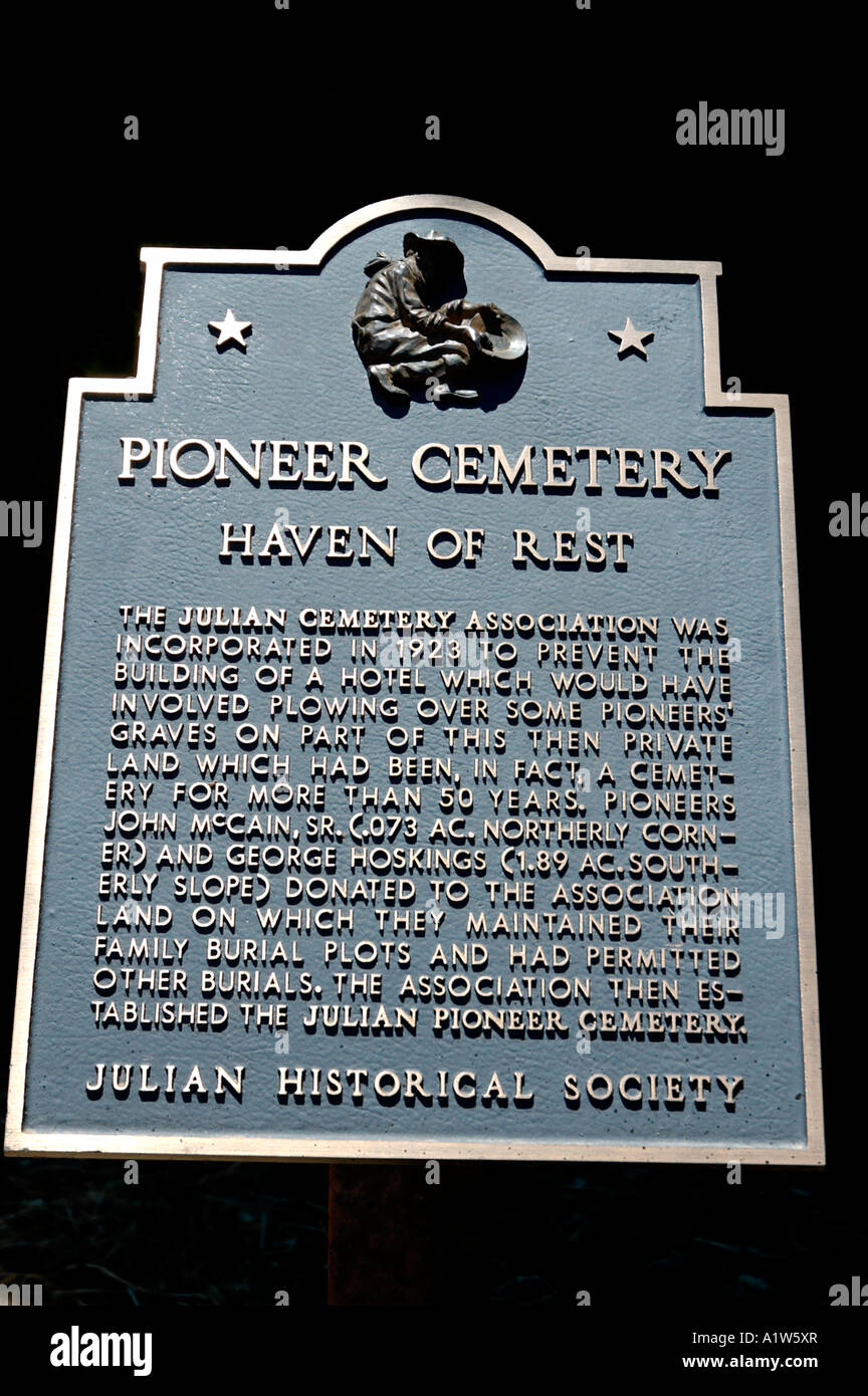 Historical marker sign at Pioneer Cemetery Julian California Stock ...