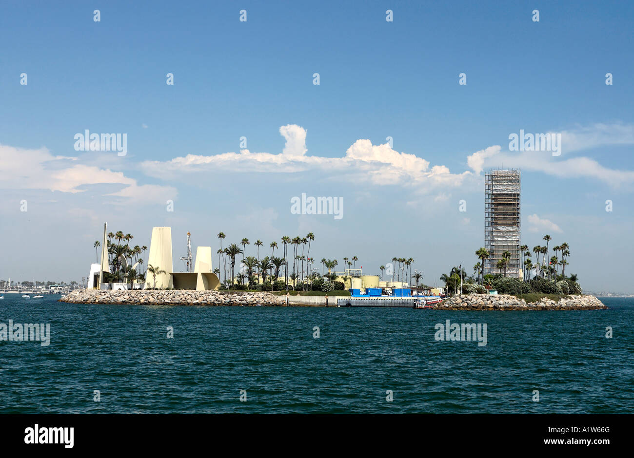 Stock photograph of Island Chaffee offshore oil production facility ...