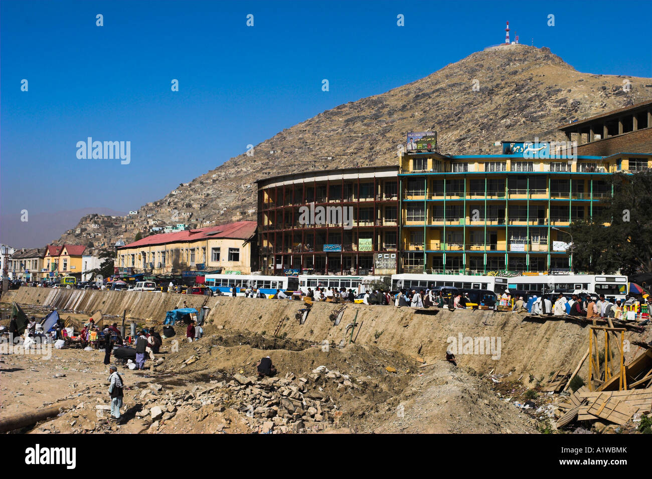 AFGHANISTAN Central Kabul Buildings on the banks of the Kabul river ...