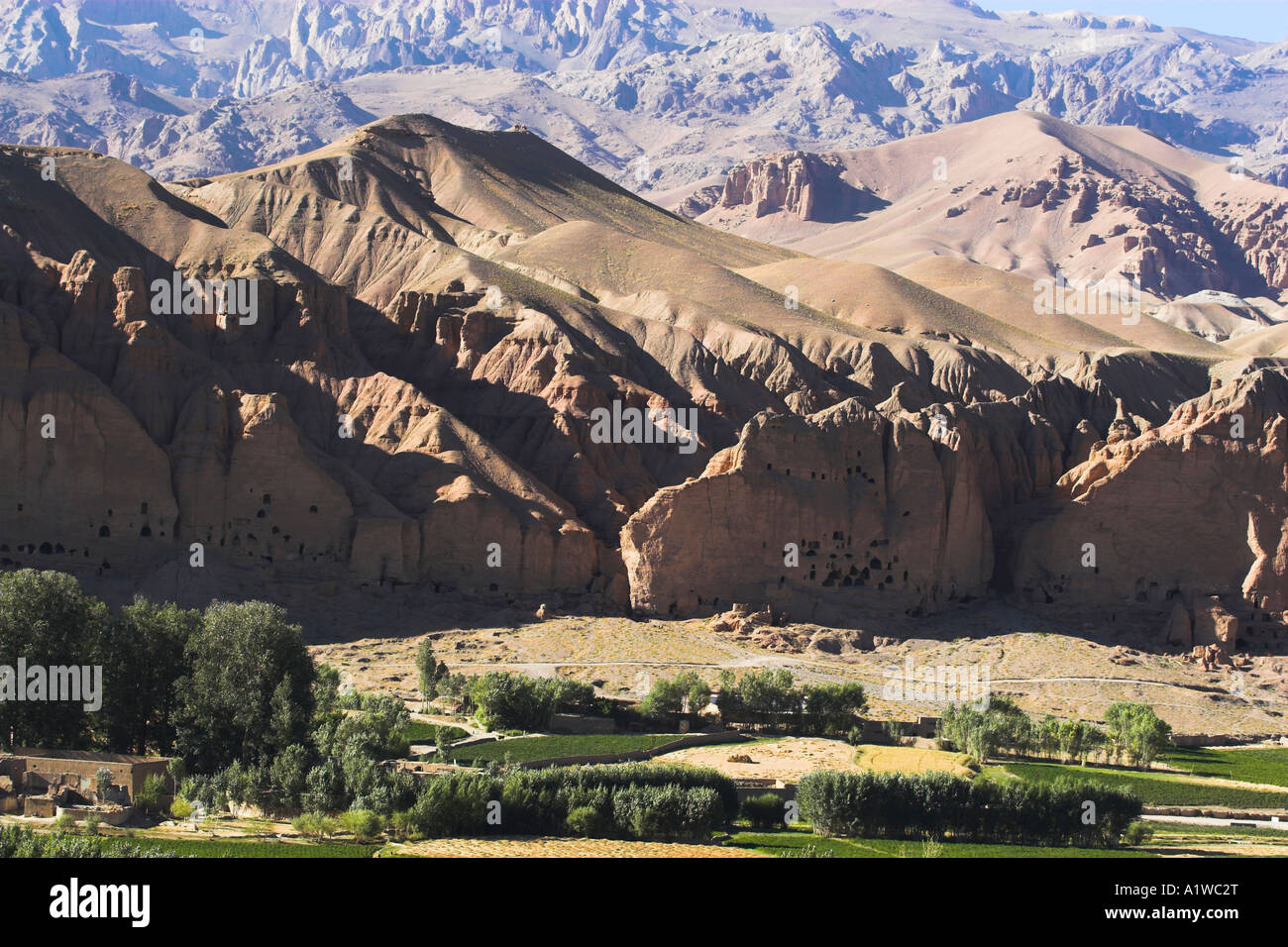 AFGHANISTAN Bamiyan Province Bamiyan Village at base of cliffs near ...