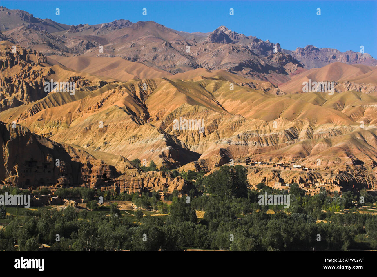 AFGHANISTAN Bamiyan Province Bamiyan Village at base of cliffs near ...