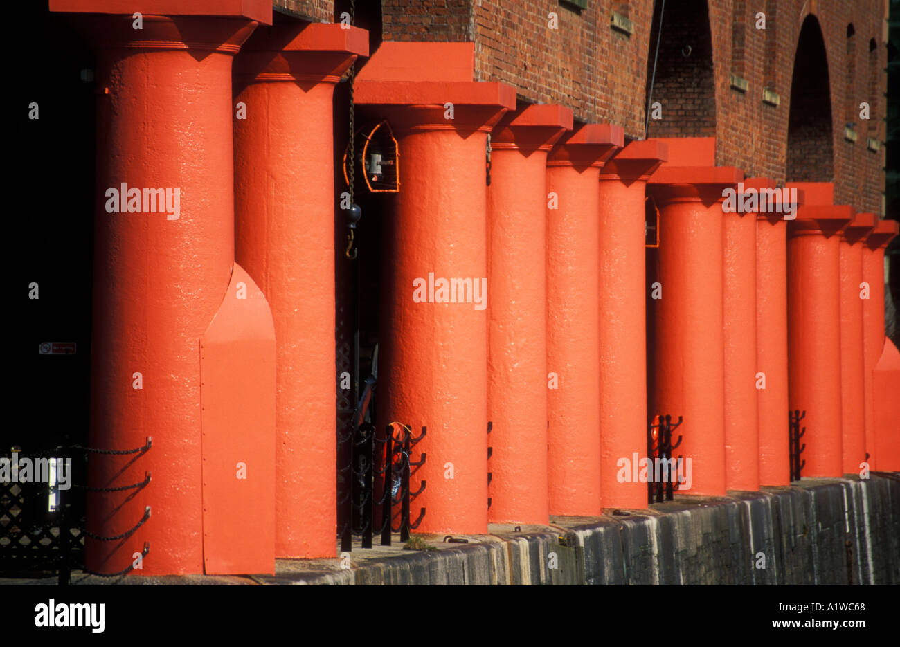 Red columns Albert dock Liverpool Merseyside England GB UK EU Europe ...