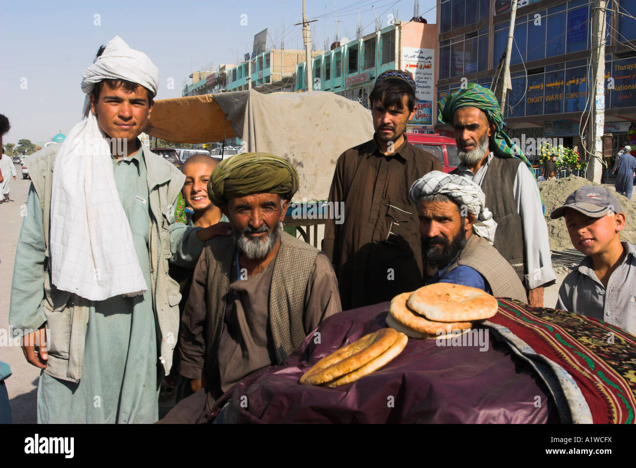 AFGHANISTAN Mazar I Sharif Men selling bread from street stall Stock ...