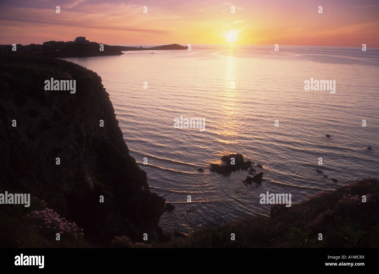Cornish Sunset At Newquay Stock Photo - Alamy