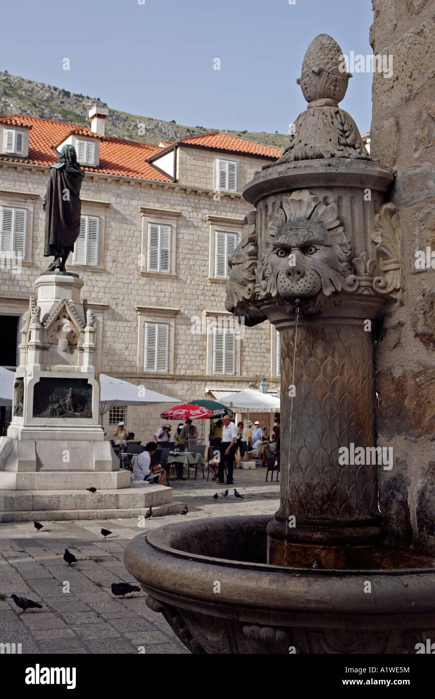 Dubrovnik Croatia Gundulic statue at Gundulic Square + water fountain ...