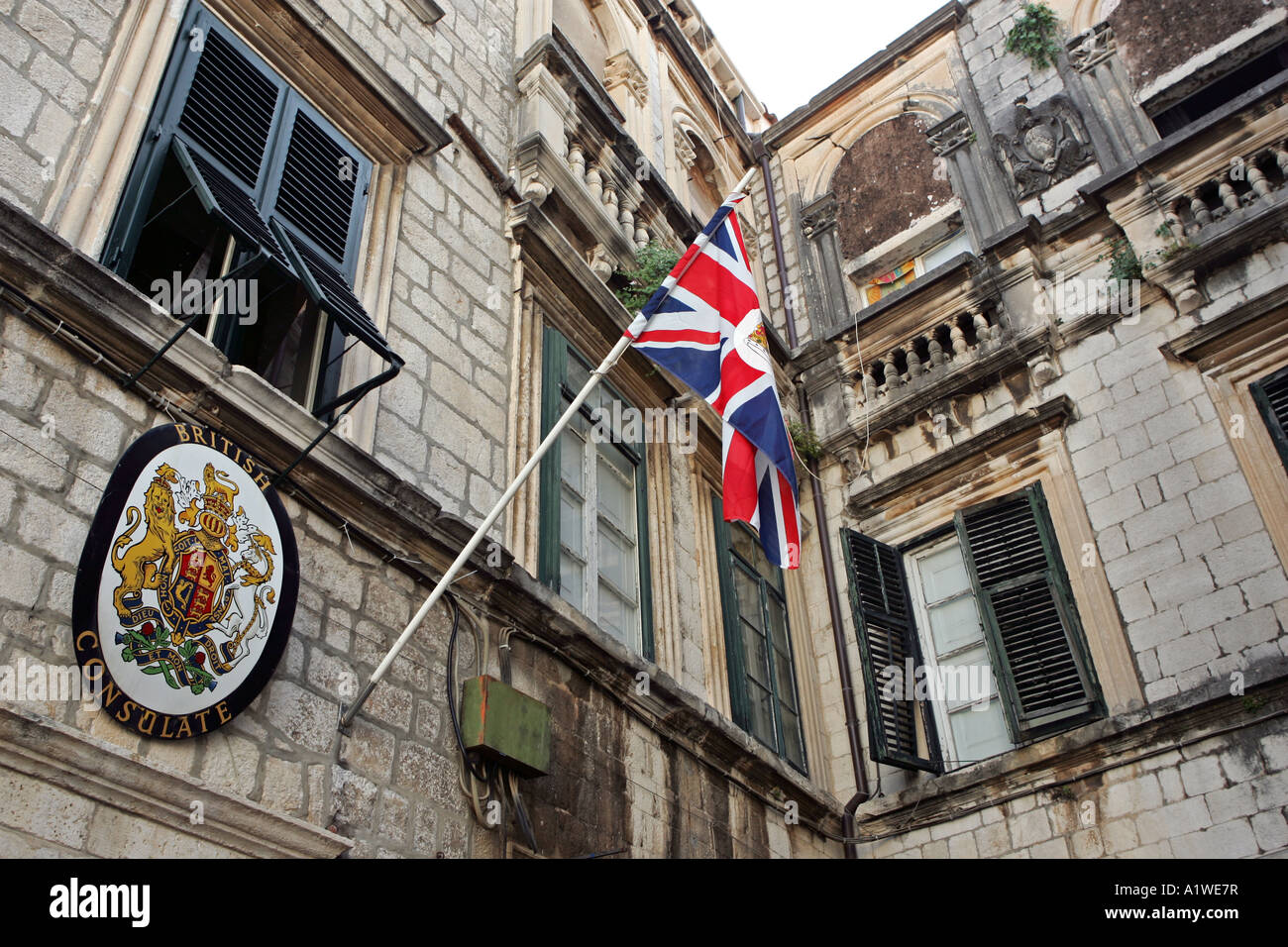 Dubrovnik Croatia old medieval town British Consulate flag Union Jack ...