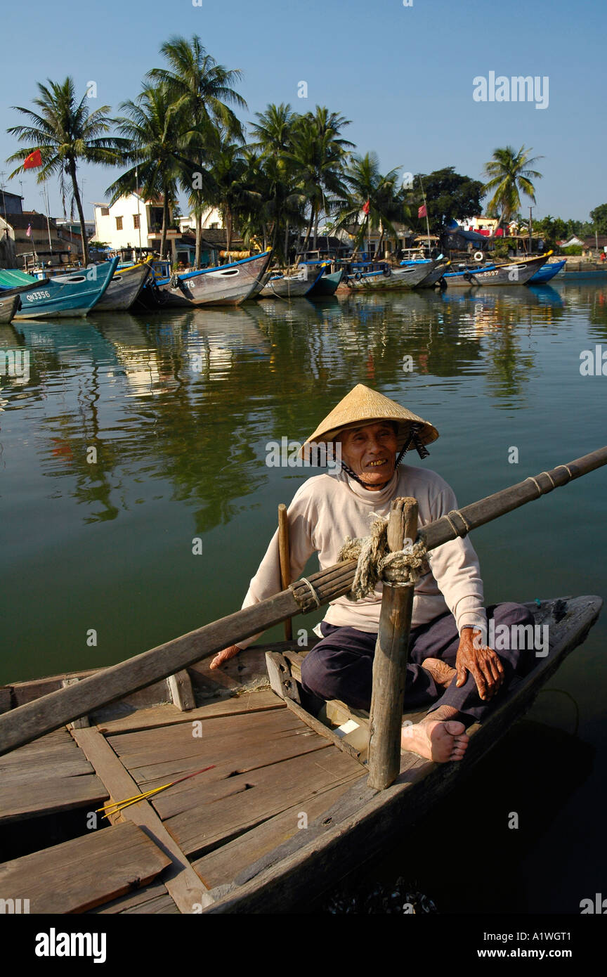 Elder Boatsman in the Port of Hoian, Vietnam, South-East Asia Stock ...