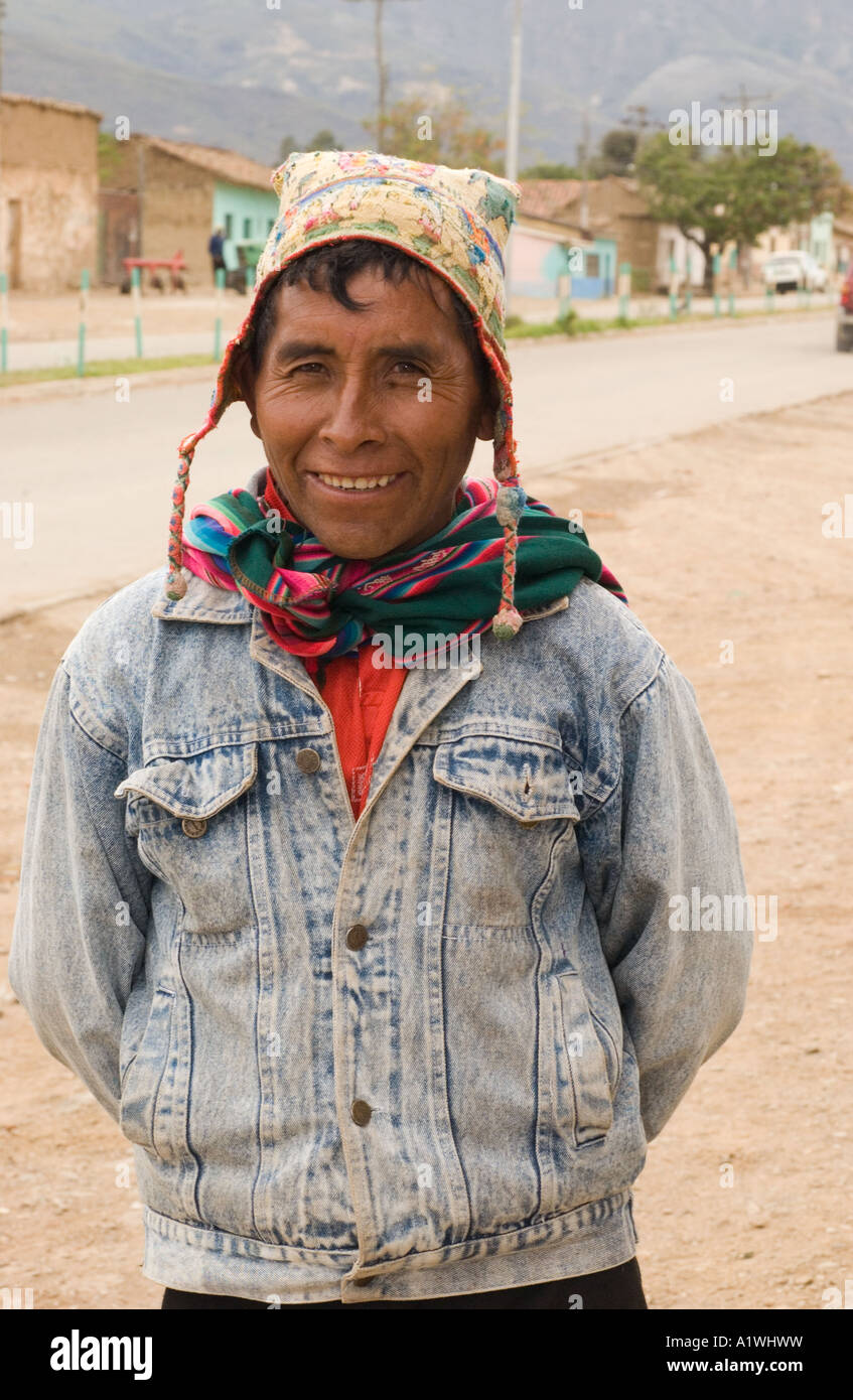 Man in traditional cap Bolivia Stock Photo - Alamy