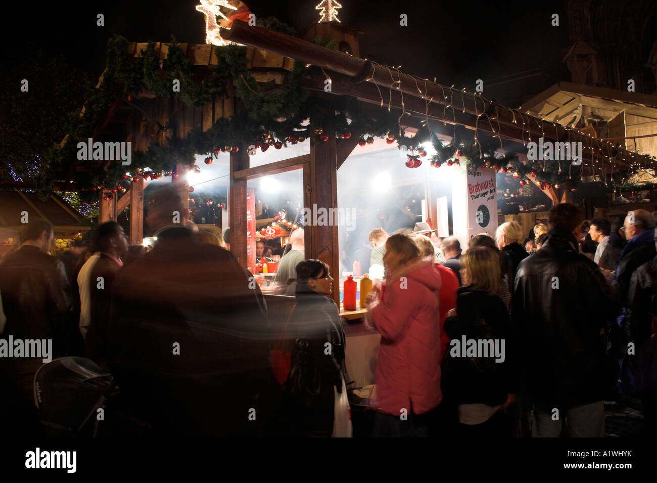 Stalls at night, Manchester Christmas Market, Albert Square, UKfoo ...