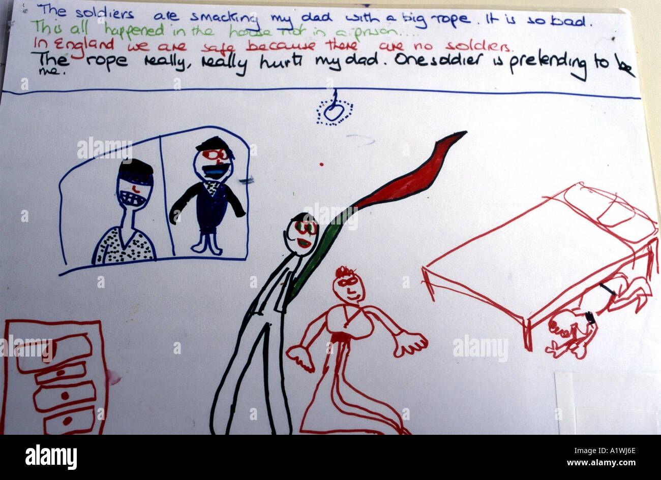 United Kingdom .Drawing by a refugee child showing the violence ...