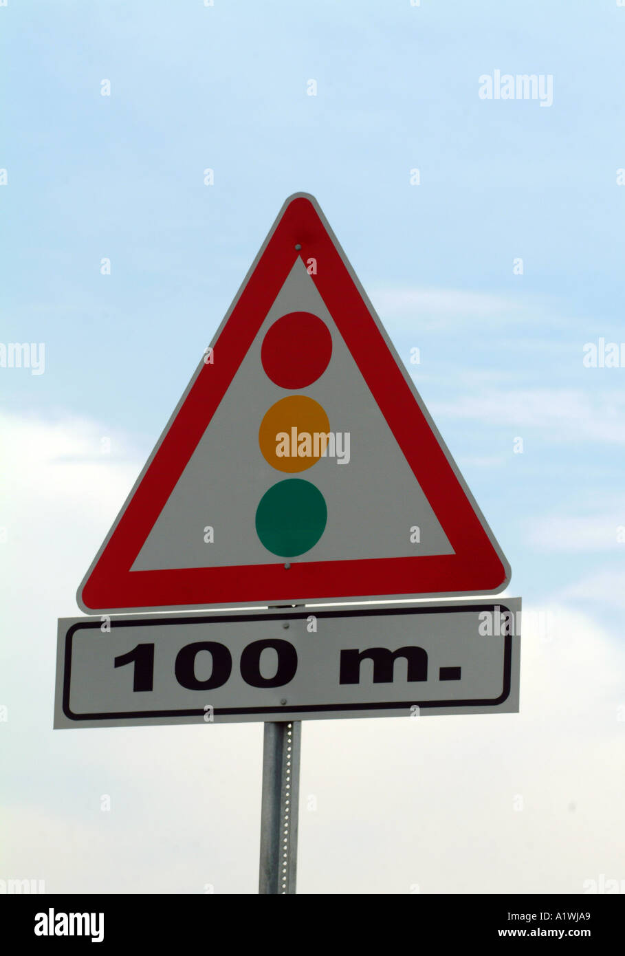 traffic lights ahead warning sign Stock Photo - Alamy