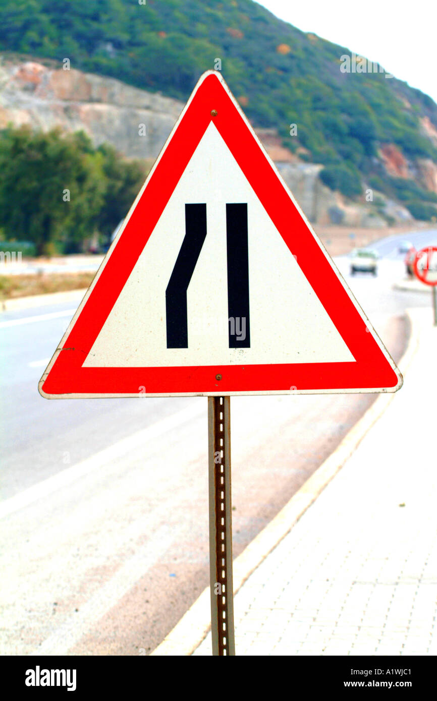 road narrow sign concept Stock Photo - Alamy