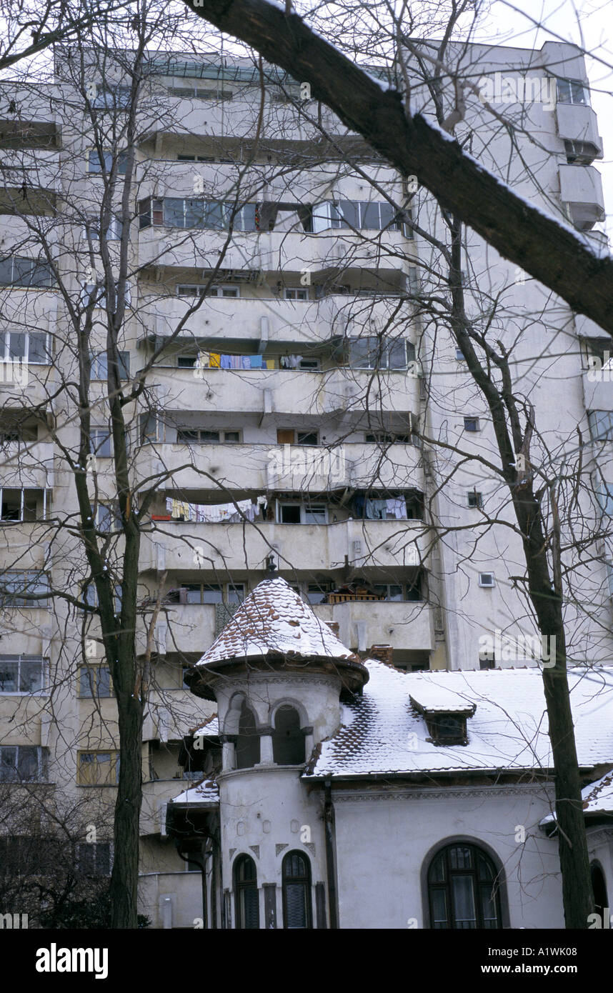 CONTRAST BETWEEN OLD BUILDING OVERLOOKED BY MODERN HIGH RISE HOUSING ...