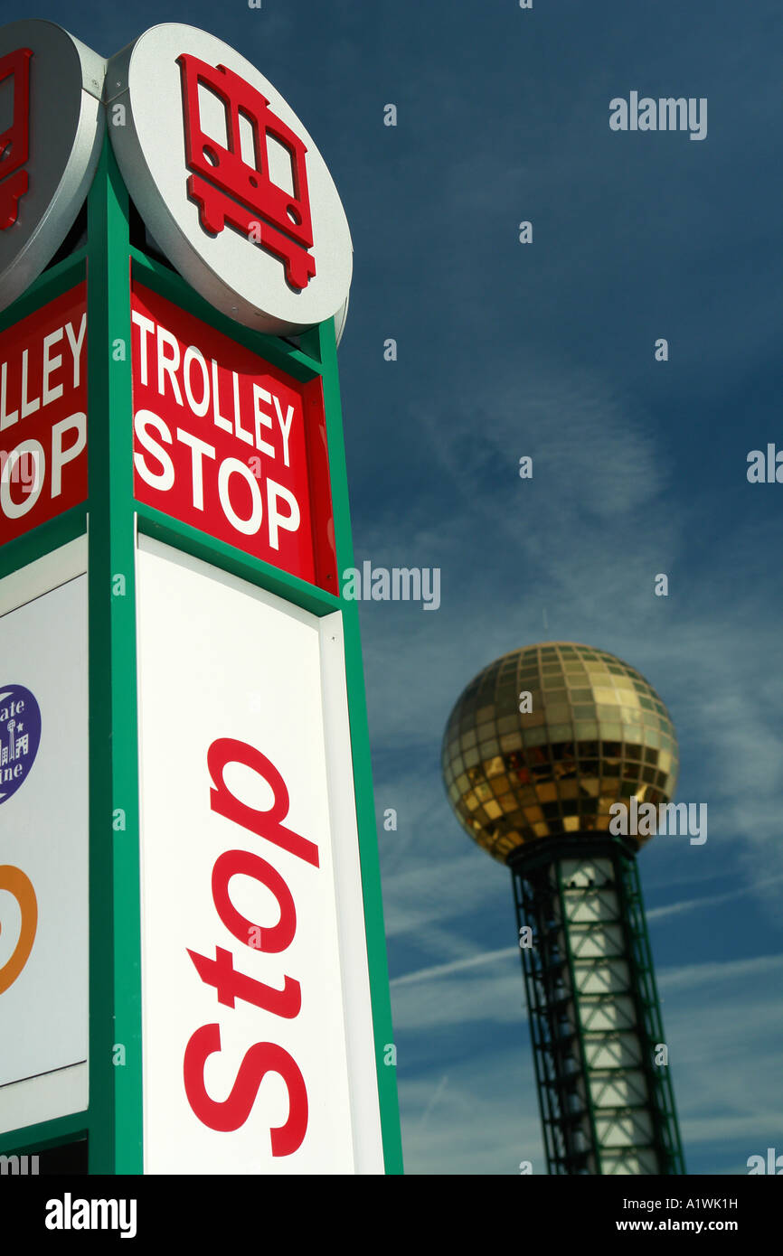 AJD54011, TN, Tennessee, Trolley Stop, bus stop, road sign Stock Photo ...
