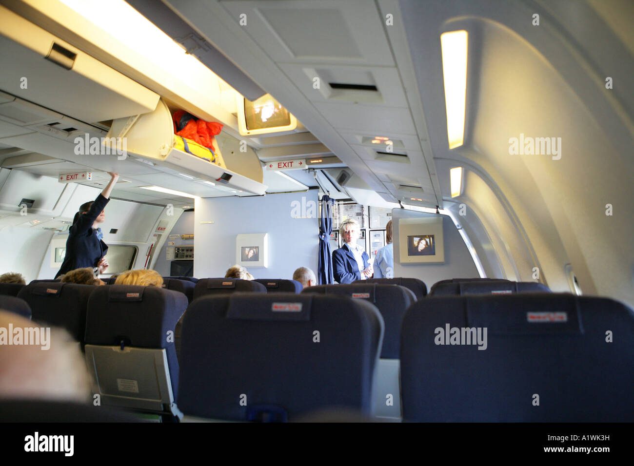 Thomsonfly Boeing 767 aircraft cabin Stock Photo - Alamy