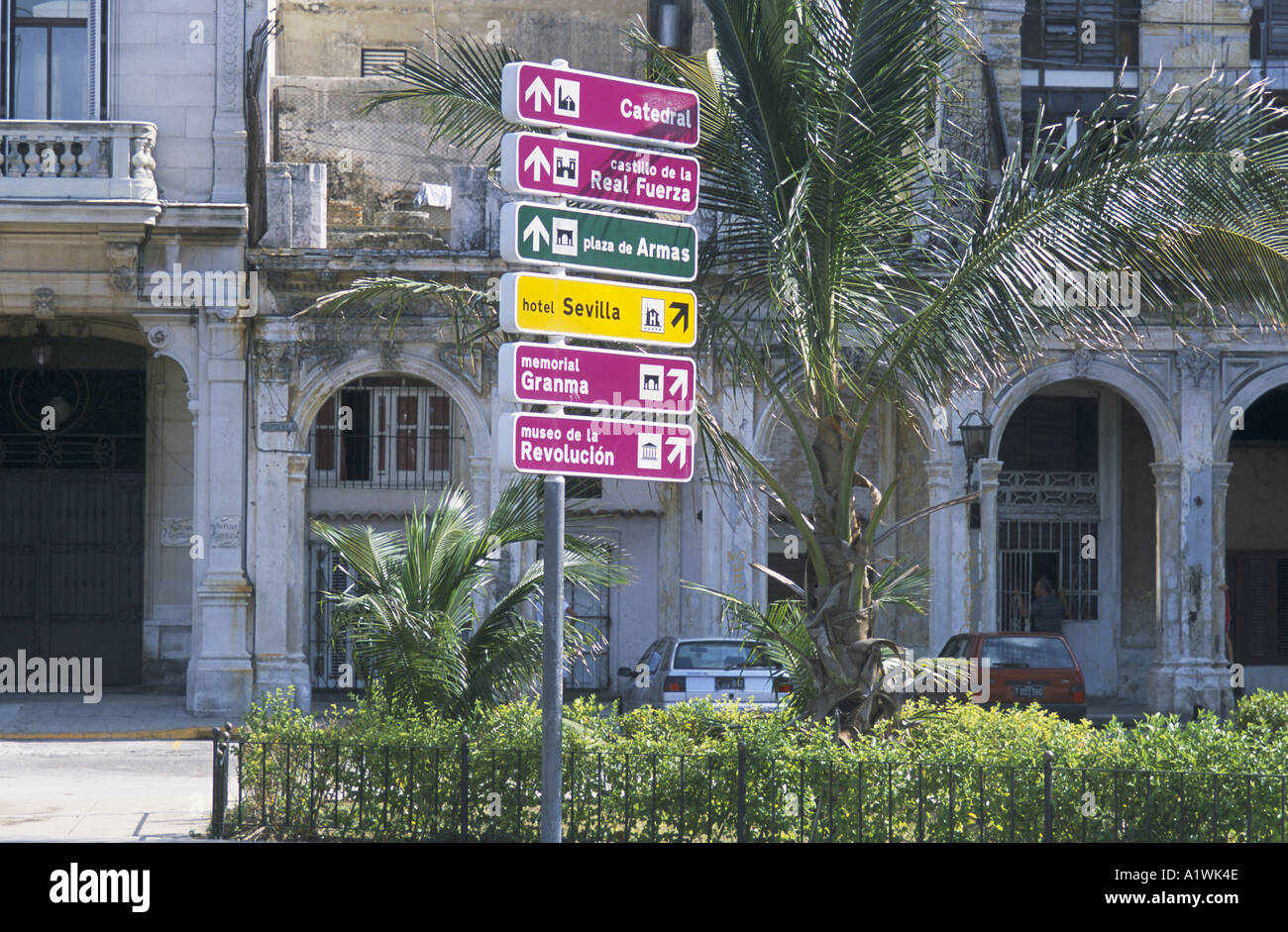 DOWNTOWN, old Havana. ROAD SIGNS PUT UP FOR TOURISTS. CUBA LA HAVANA ...