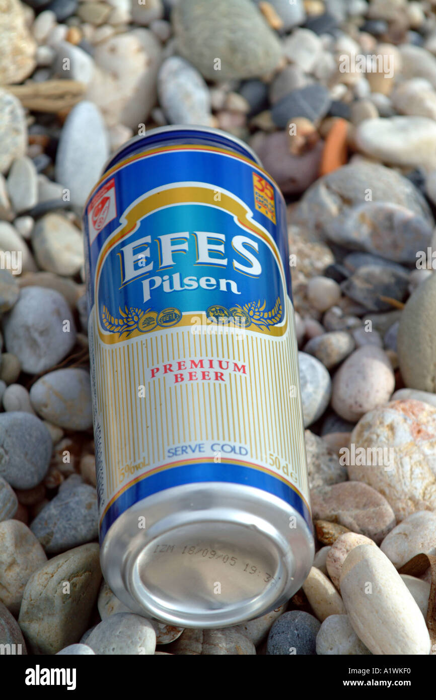 efes turkish beercan on beach Stock Photo - Alamy