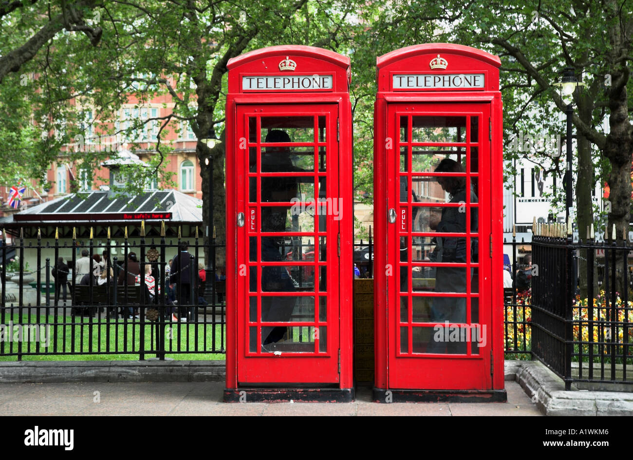Telephone boxes at Leicester Square London Stock Photo - Alamy
