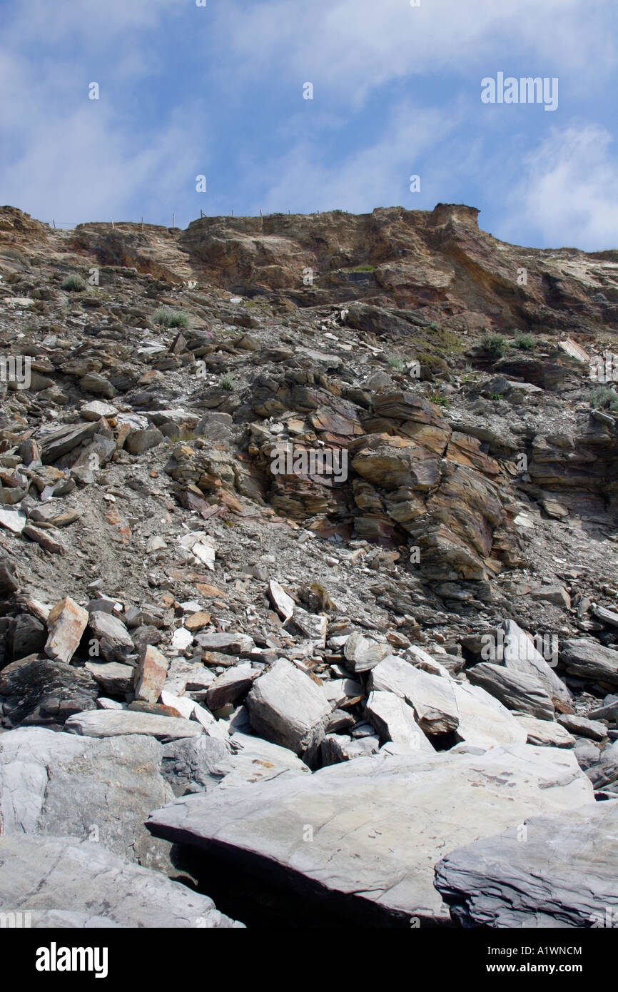 Rocky cliff at Watergate Bay, North Cornwall, England, UK Stock Photo ...