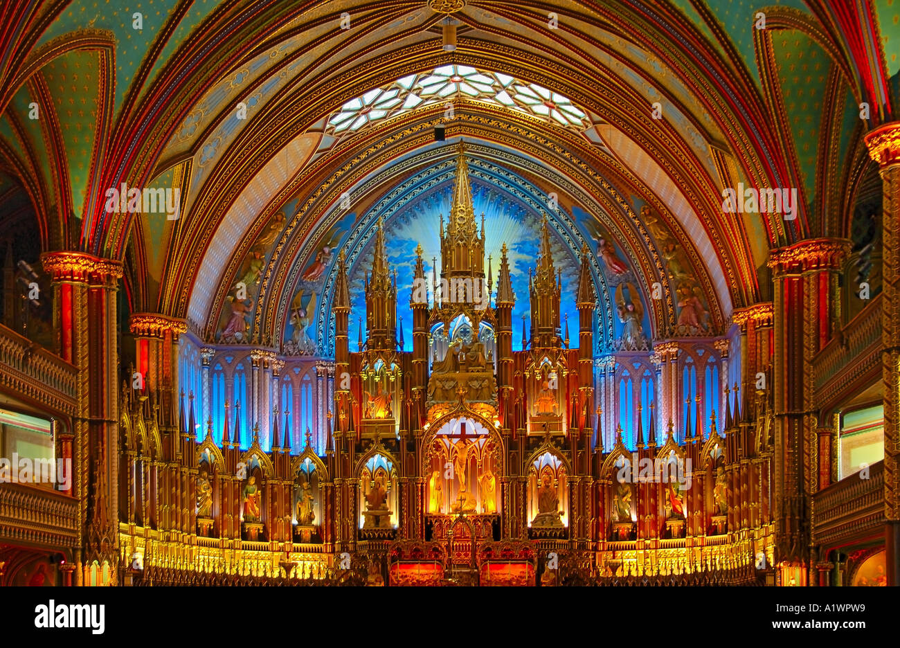 The world famous Altar of The Notre Dame Basilica in Montreal, Quebec ...