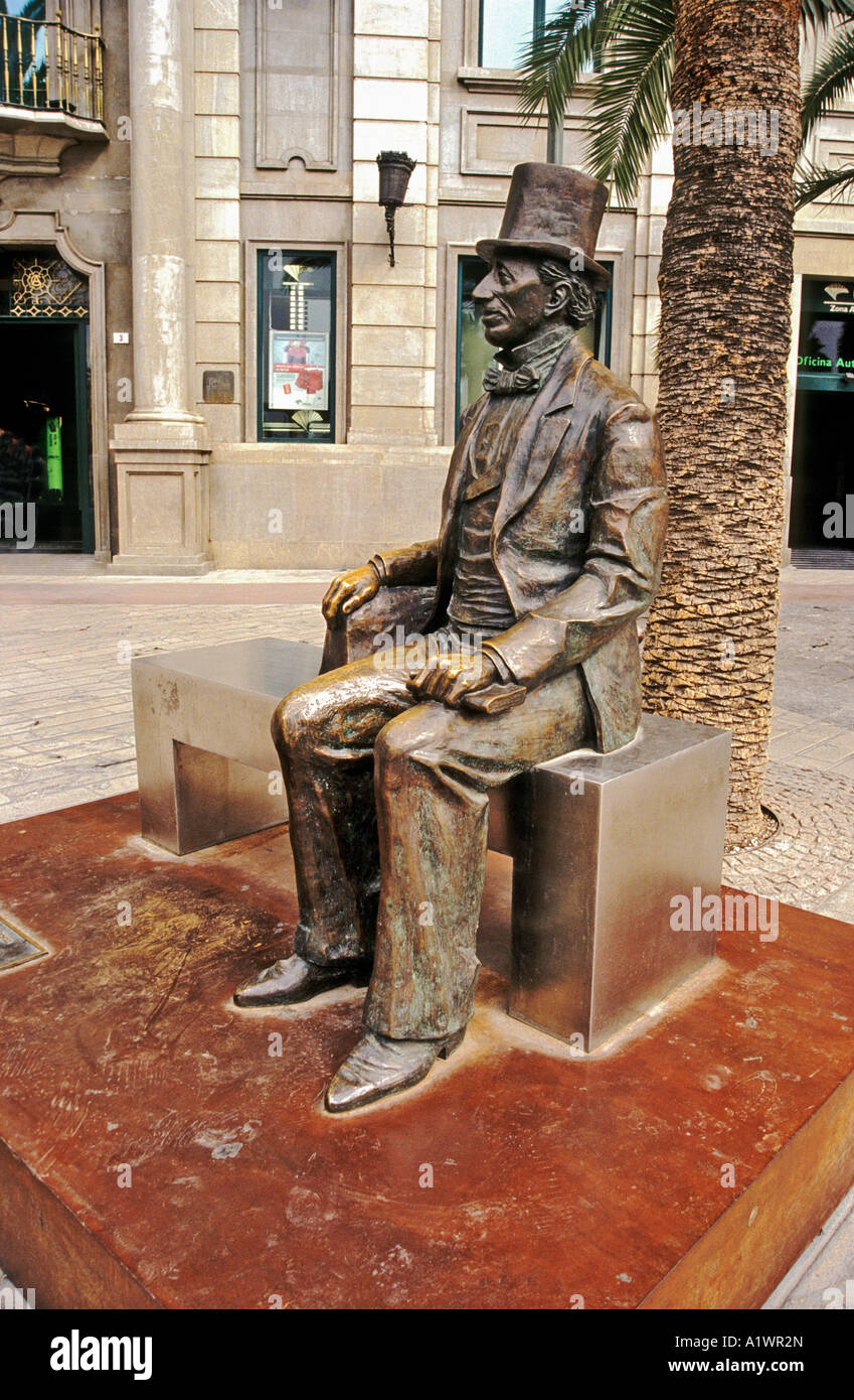 Statue of Hans Christian Anderson who lived in Malaga for a period in ...