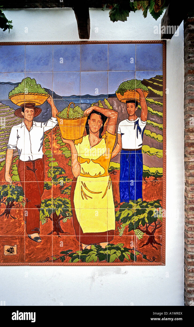 Tiled mural showing grape harvesting in the Competa district Competa ...