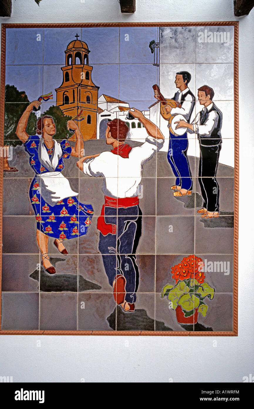 Tiled mural showing grape harvesting festival in the Competa district ...