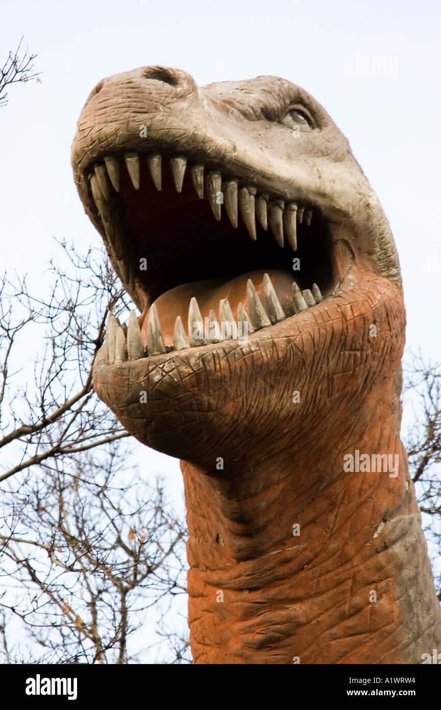 A replica of a dinosaur at the Calgary Zoo Prehistoric Park in Calgary ...