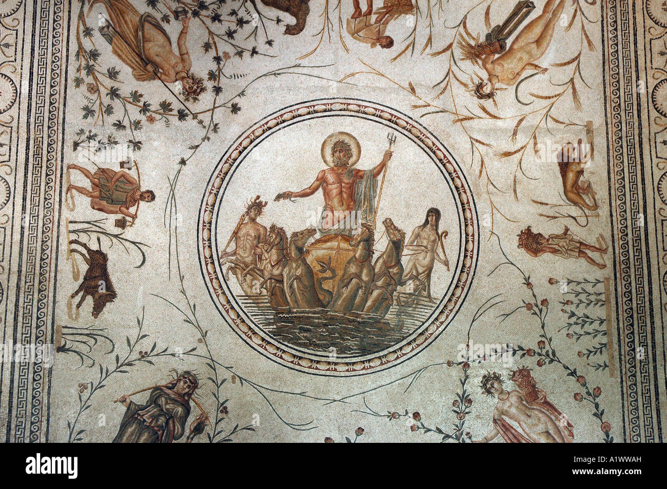 The Triumph of Neptune roman mosaic in The Bardo museum in Tunis ...