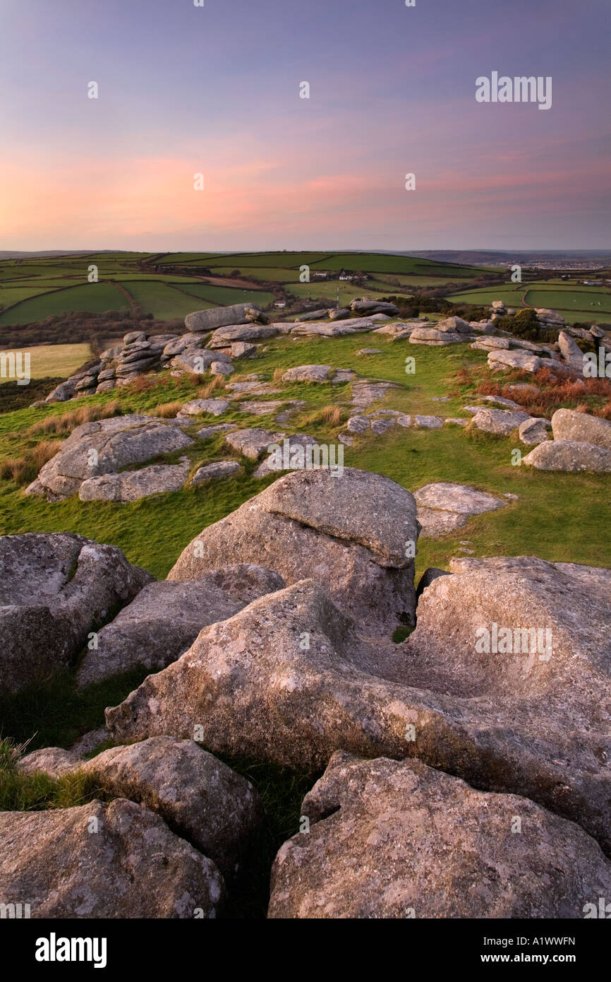 view form Helman Tor Cornwall wildlife trust reserve looking north ...