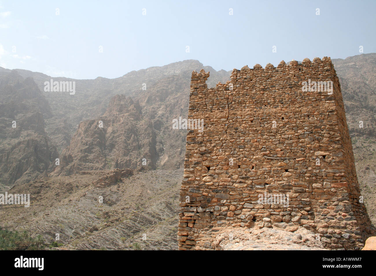 Tower at Bilad Sayt village Wadi Bani Hajar Mountains Oman Stock Photo ...