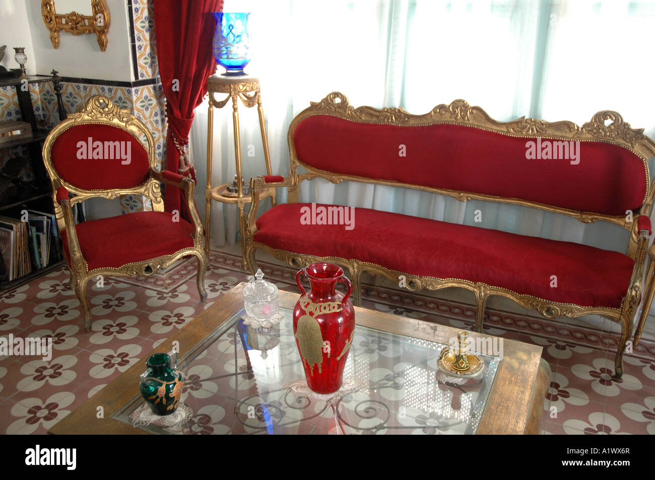 Living room in Dar el Annabi traditional house in Sidi Bou Said city ...