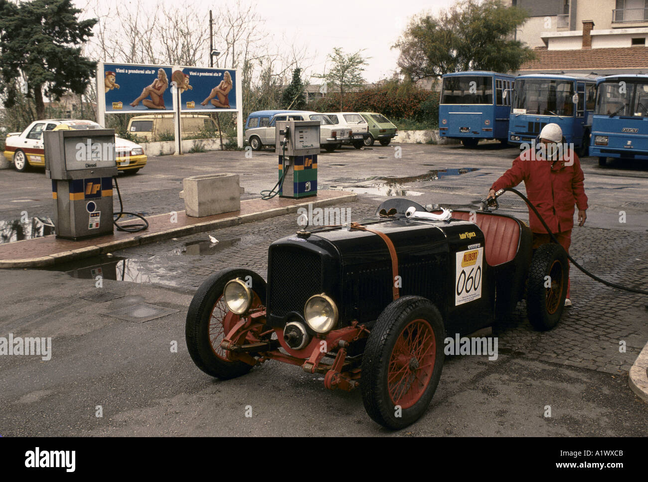 VETERAN CAR RACE SICILY GUY MOUSSET REFUELLING THE FRENCH 1935 SALMSON ...